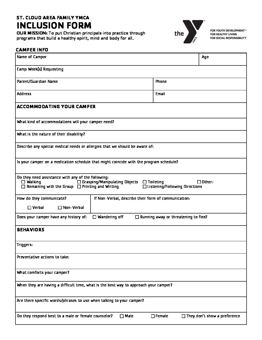 Inclusion Form | St Cloud YMCA