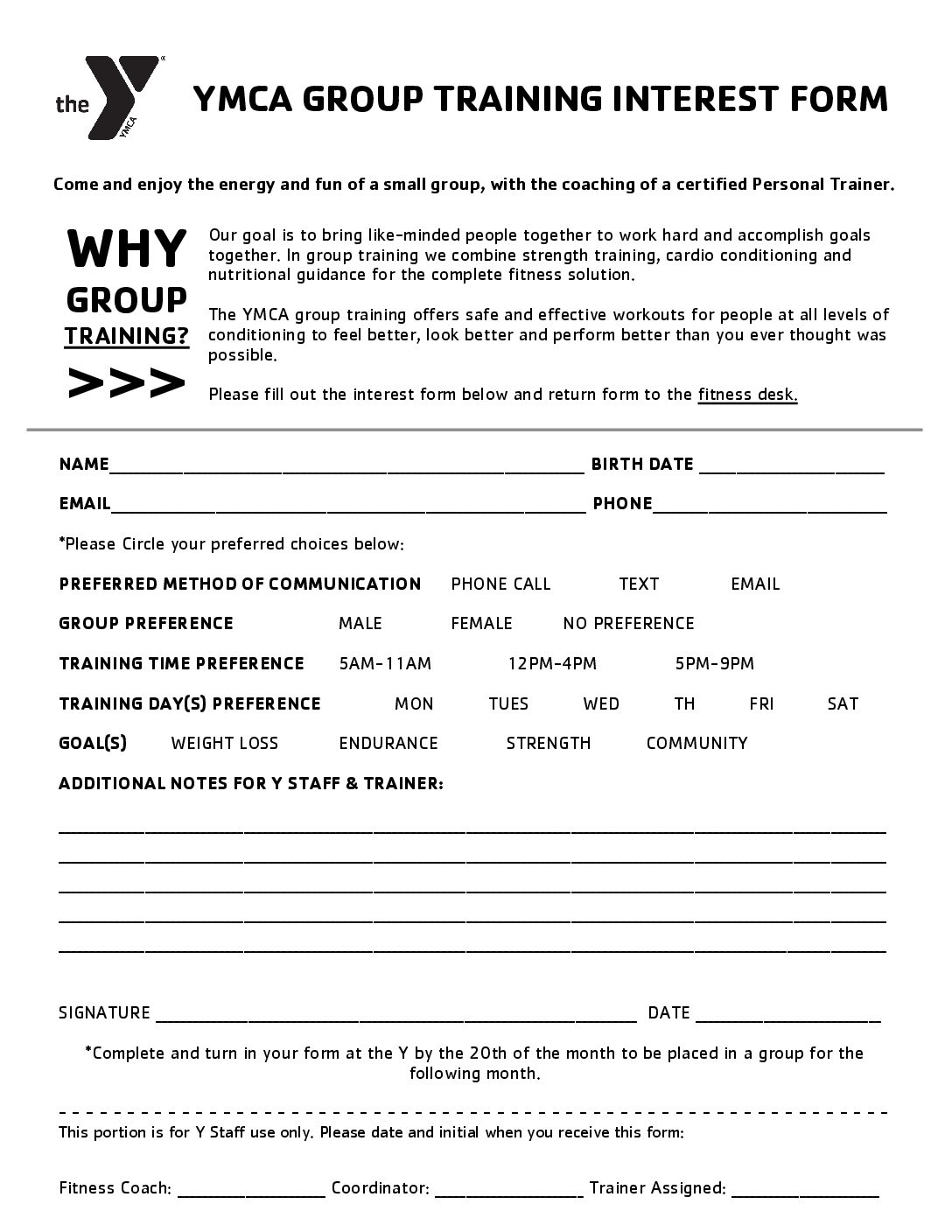 Group Training Interest Form | St Cloud YMCA