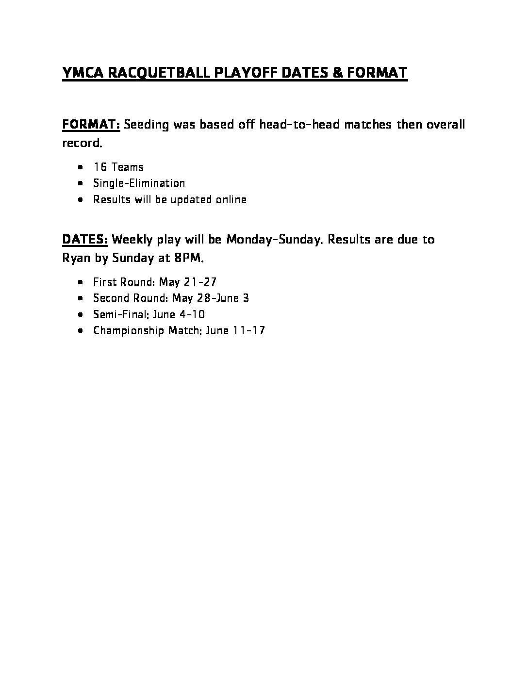 Playoff Rules | St Cloud YMCA Playoff Rules | St Cloud YMCA