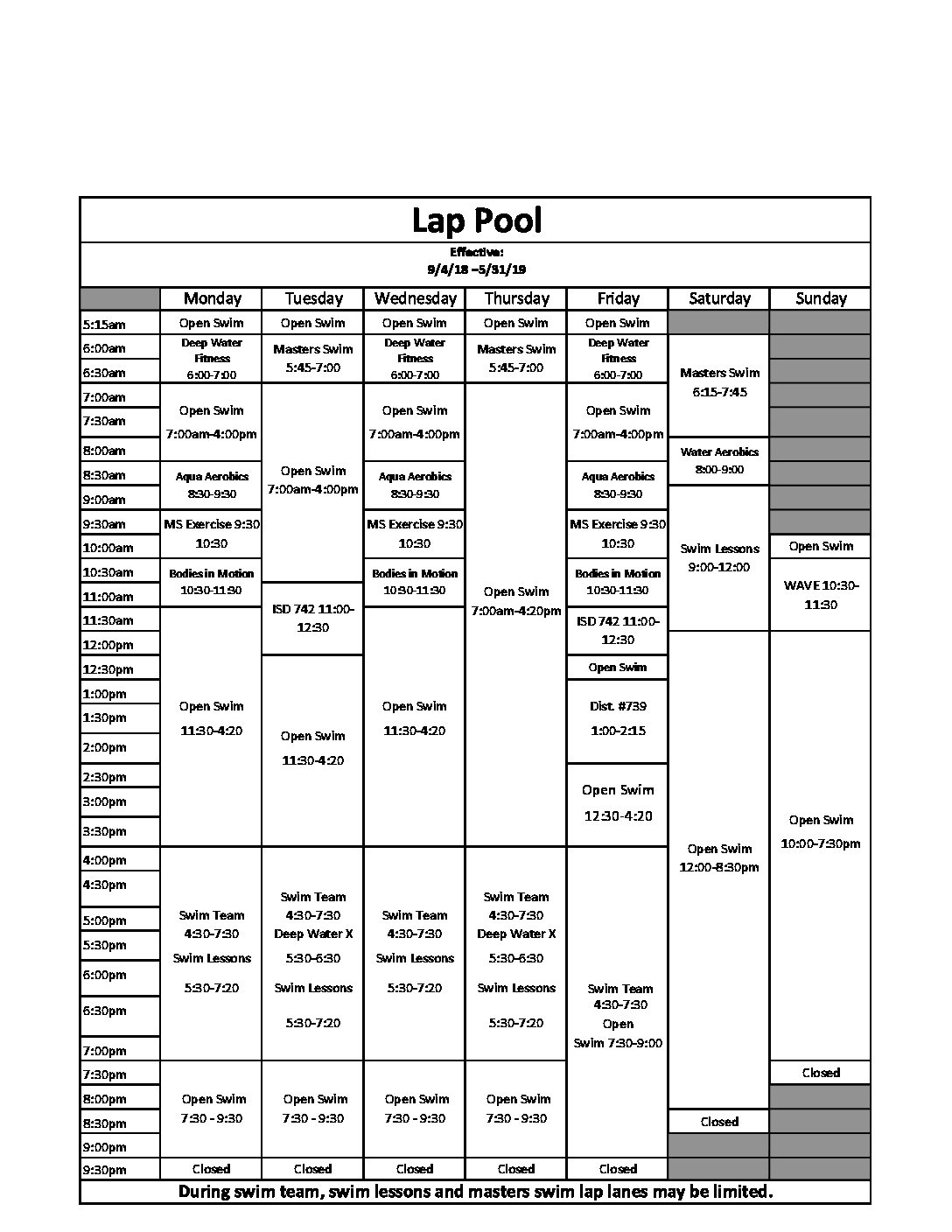 Lap Pool Fall 2018 | St Cloud YMCA