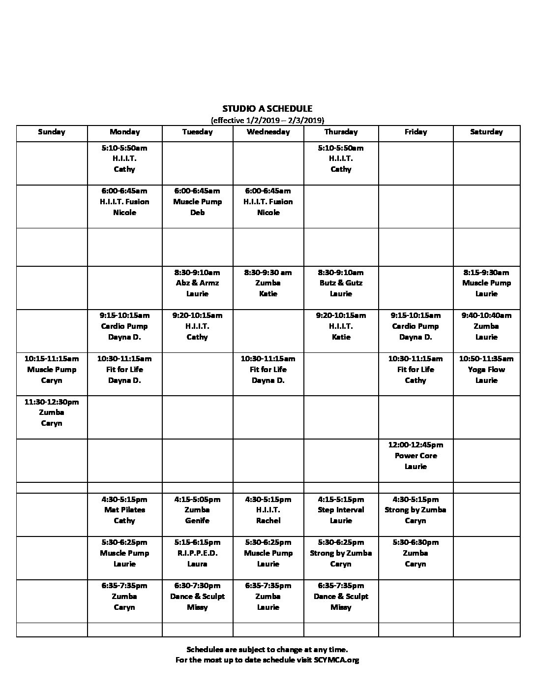 Studio A-January 2019 | St Cloud YMCA